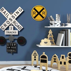 RAILROAD TRAIN CROSSING Signal Sign Kit With Flashing Led Lights Wall ...