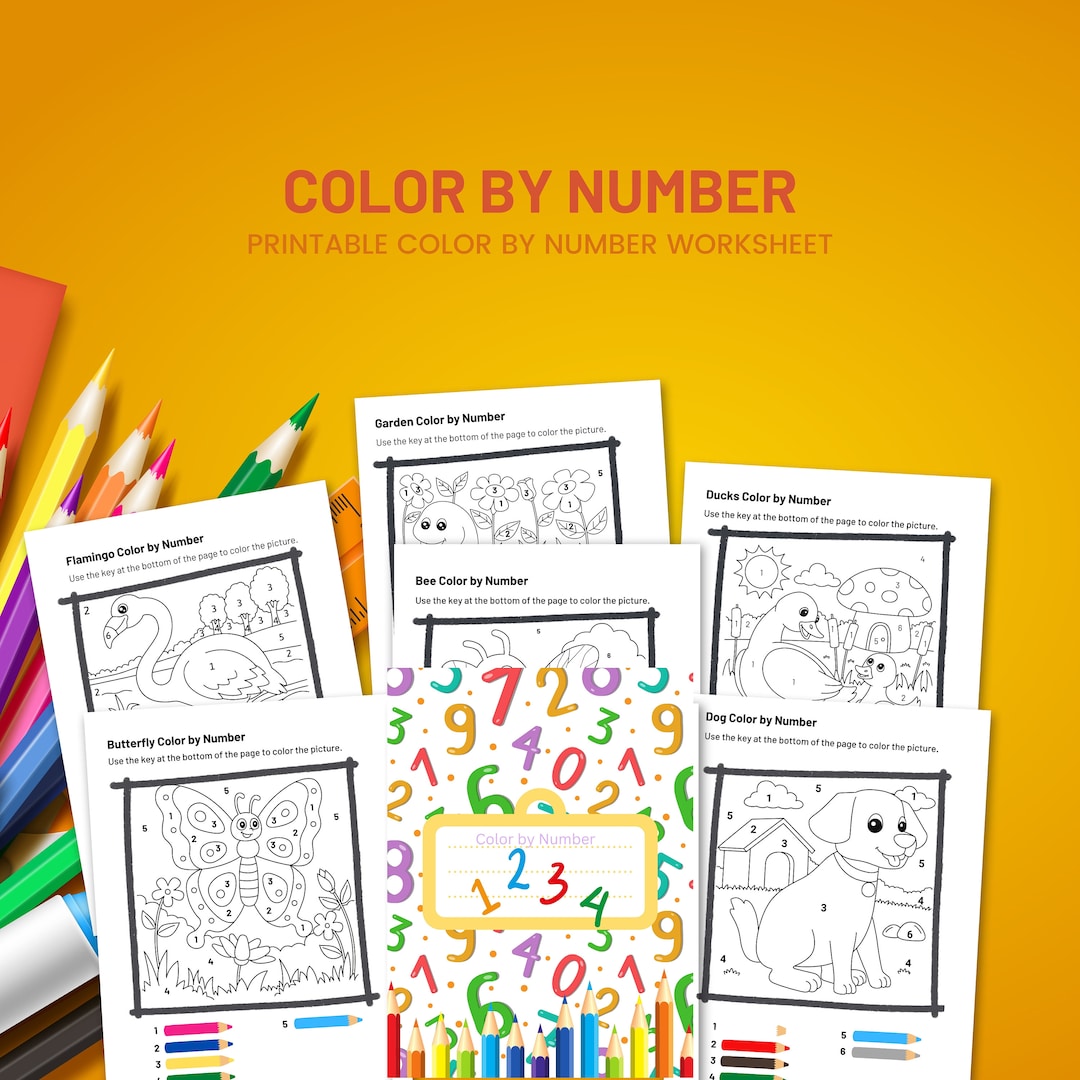 Printable Color by Number Worksheets | 6 Fun Pages - Etsy