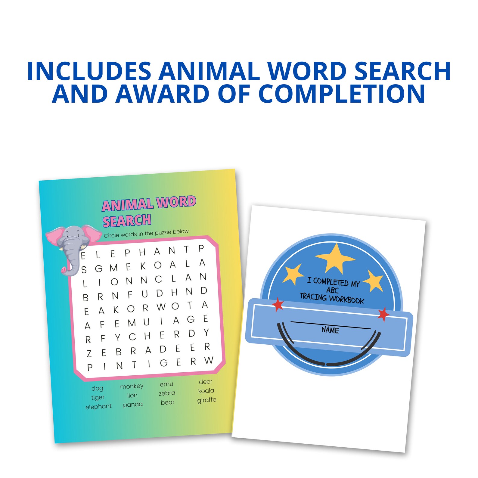 Printable Animal ABC Tracing Workbook | Kids' Animal Wordsearch ...