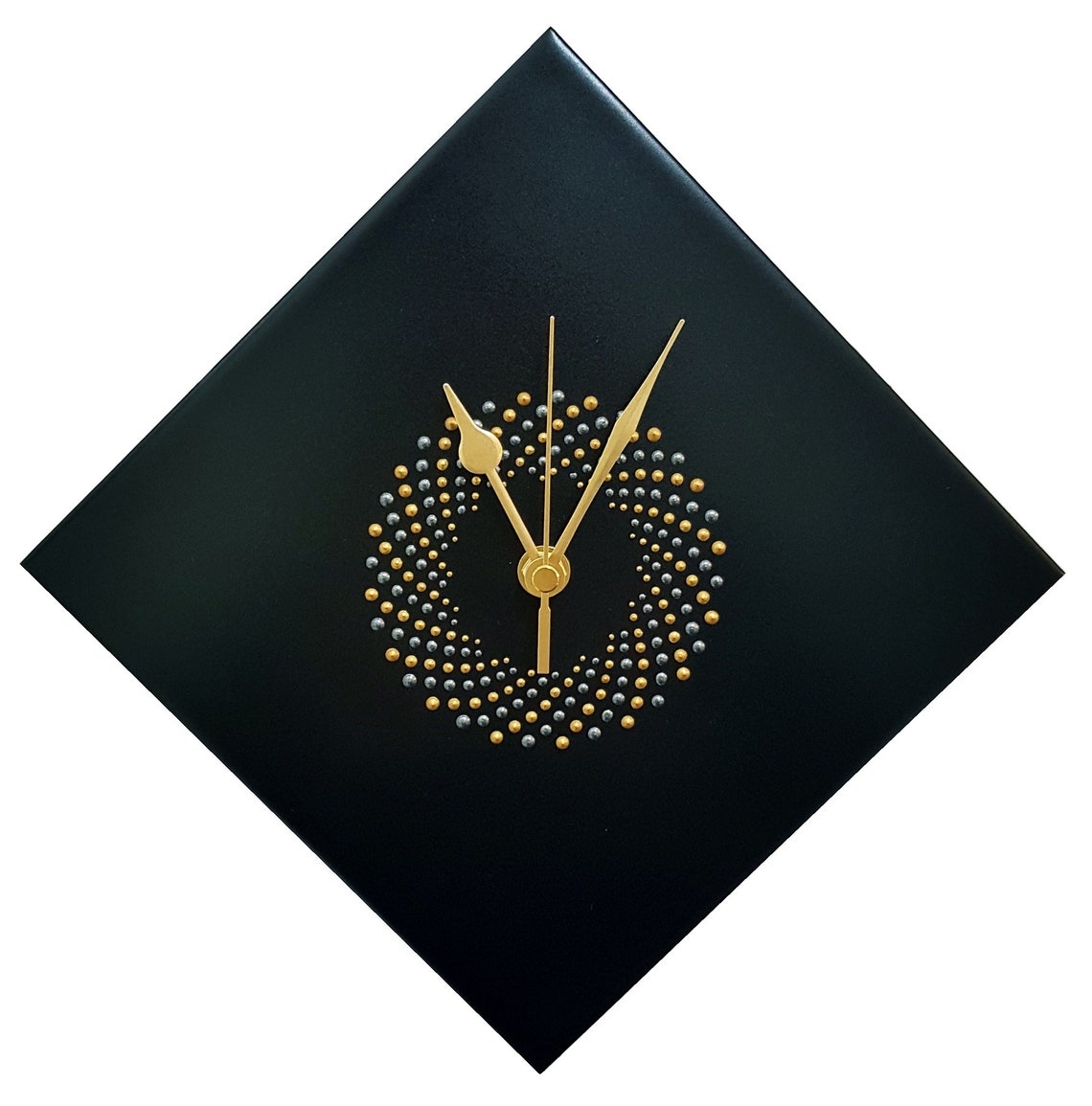 Unique Diamond Wall Clock Hand Painted Black Clock Swirl - Etsy UK