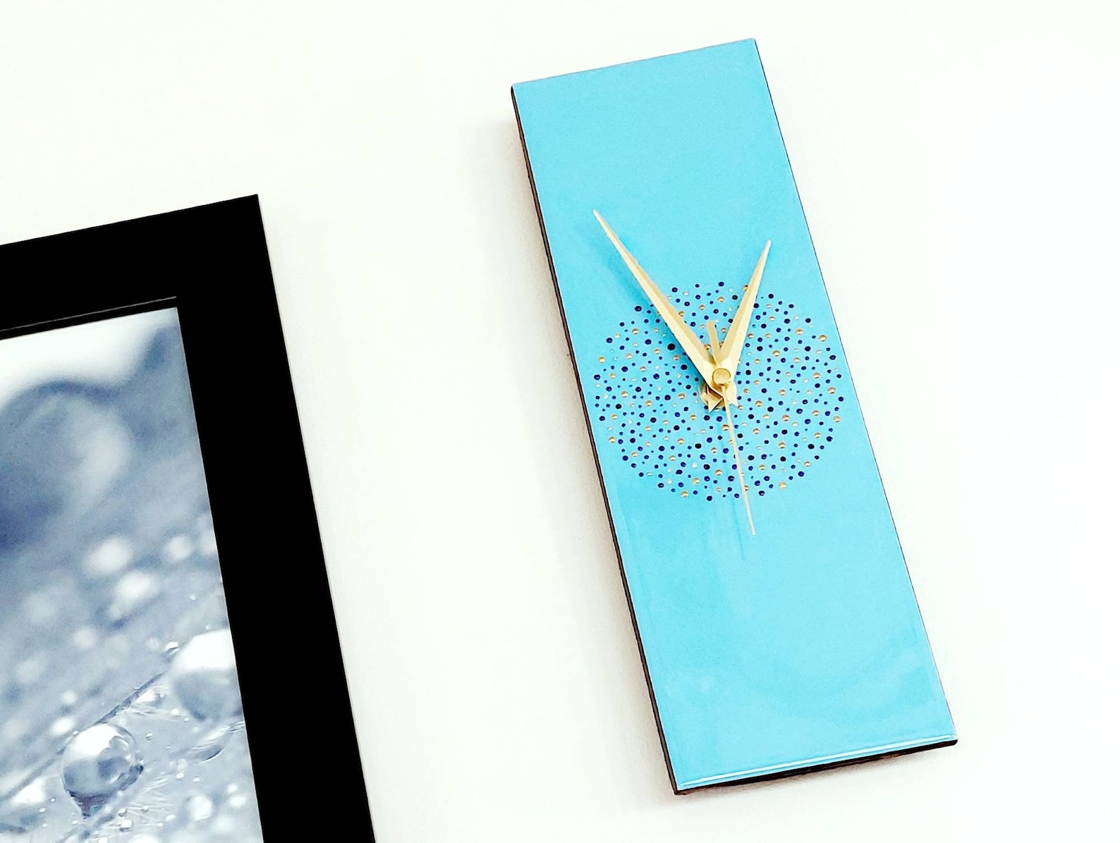 Unique Hand Painted Wall Clock, Blue Rectangle Silent Clock 30cm - Etsy UK