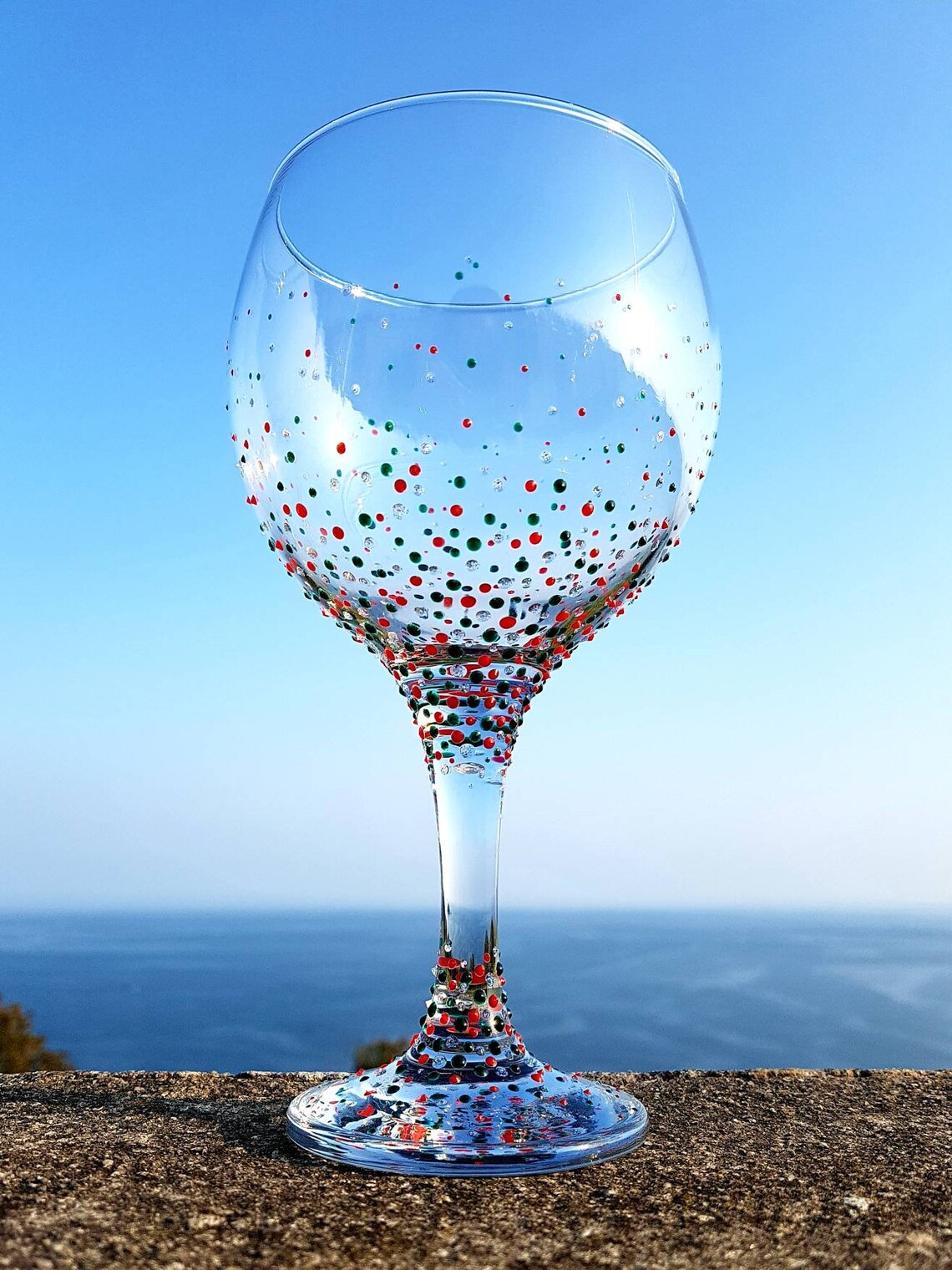 Tactile Hand Painted Balloon Large Gin Glass Wine Glass 'holly Berry ...
