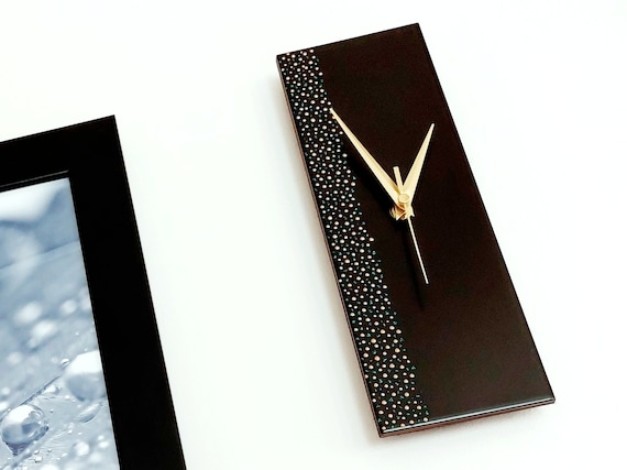 Hand Painted Unique Wall Clock Rectangle Black Clock 30cm - Etsy UK