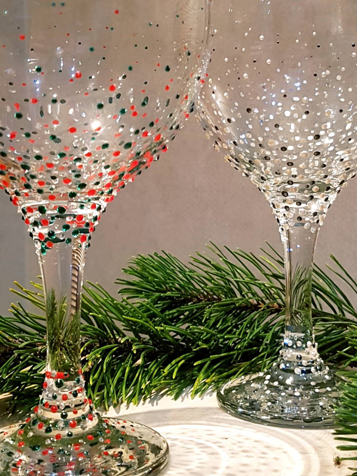 Tactile Hand Painted Balloon Large Gin Glass Wine Glass 'holly Berry ...