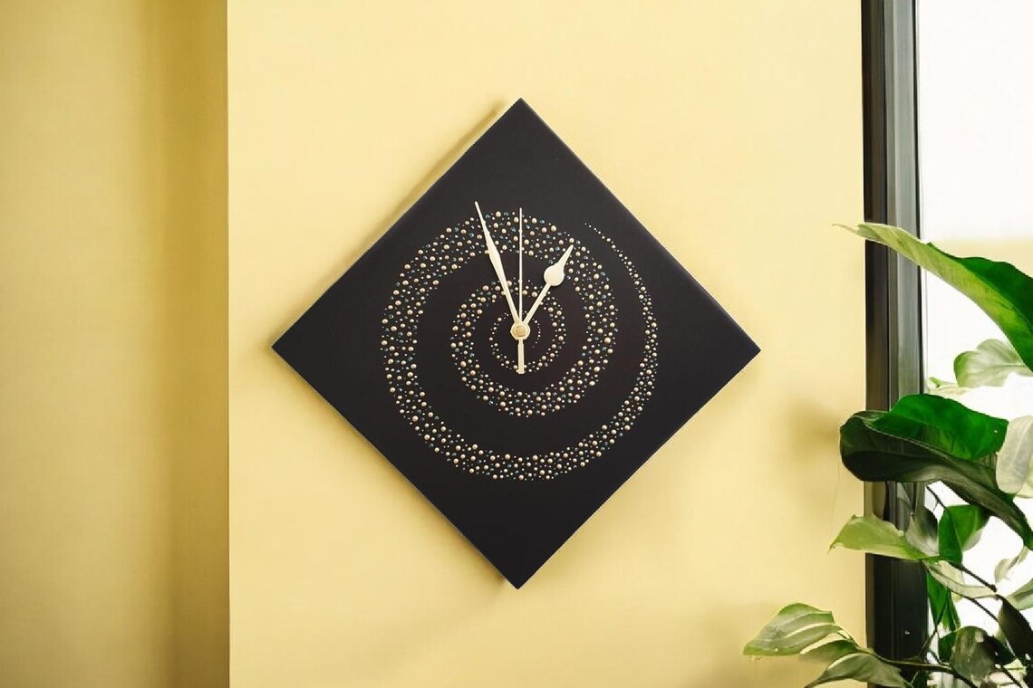Unique Black Diamond Wall Clock, Hand Painted, 28cm - Etsy UK