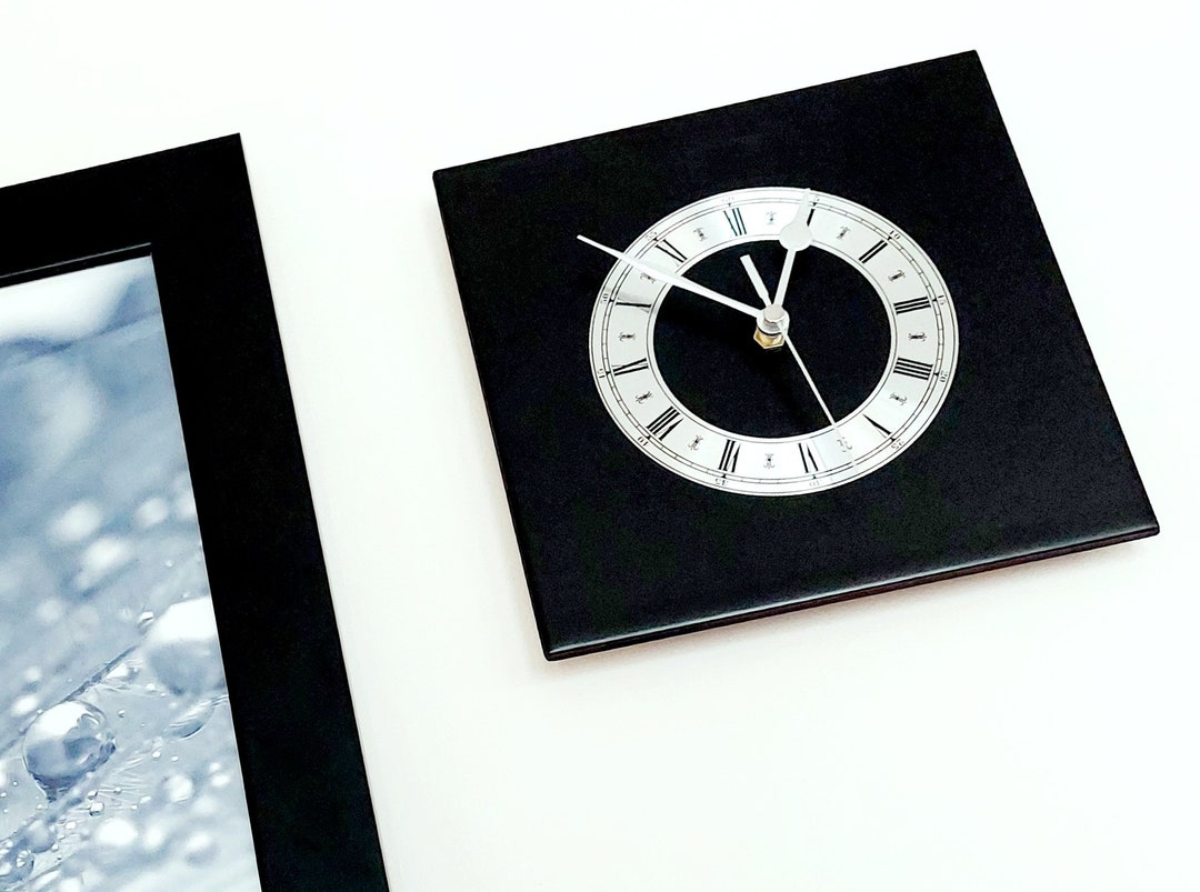 Modern Black Square Wall Clock With Silver Dial, Contemporary Home ...