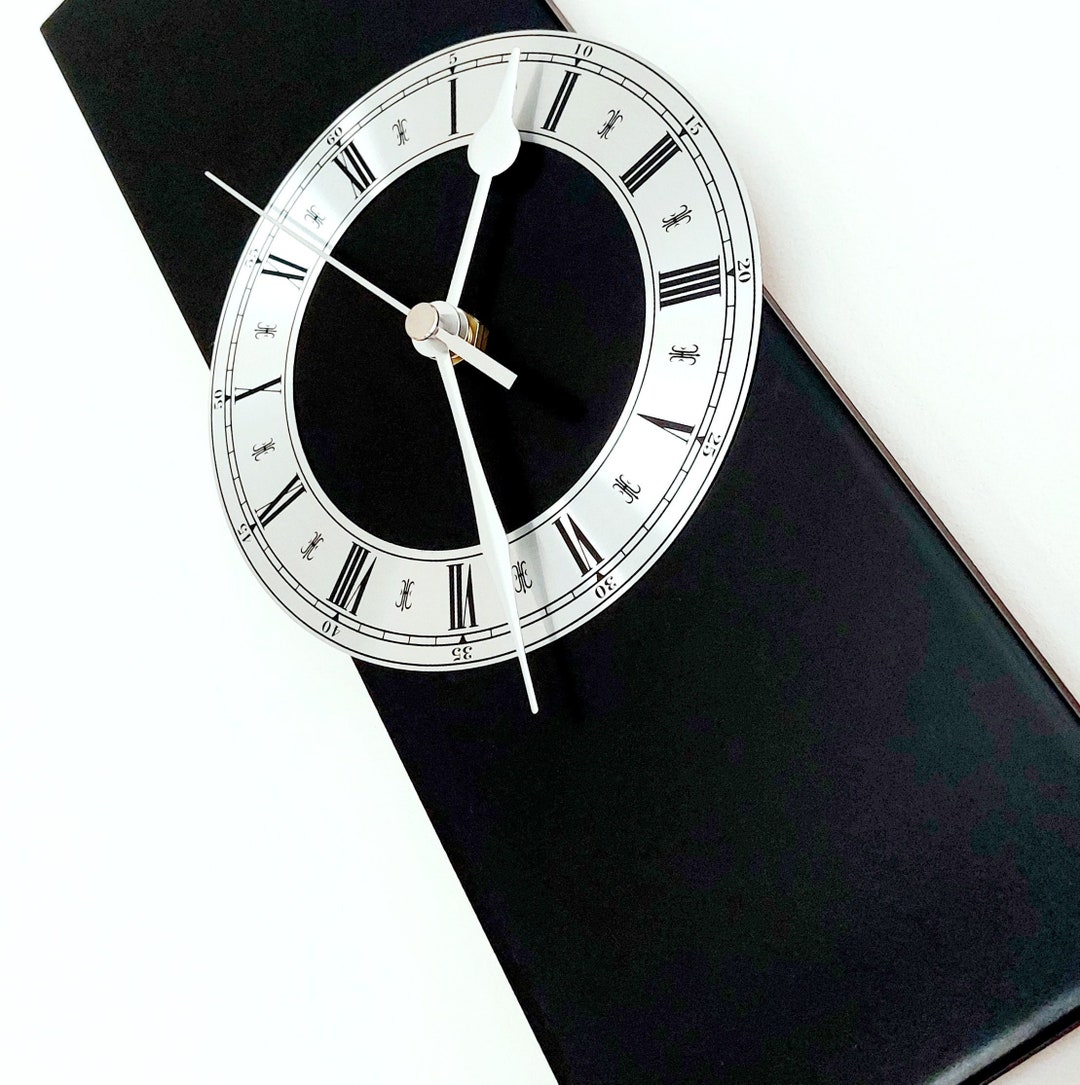 Modern Wall Clock With Silver Dial, Rectangle Black Clock 30cm, Silent ...