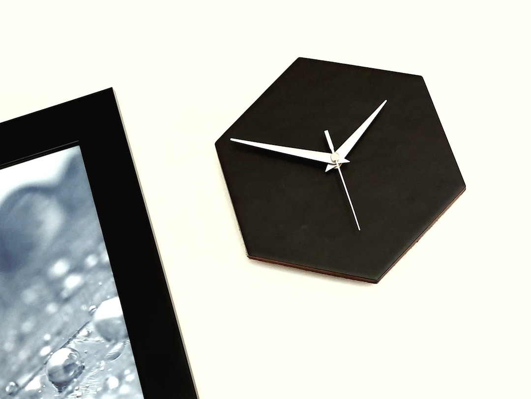 Minimalist Modern Small Black Contemporary Hexagonal Kitchen Wall Clock ...