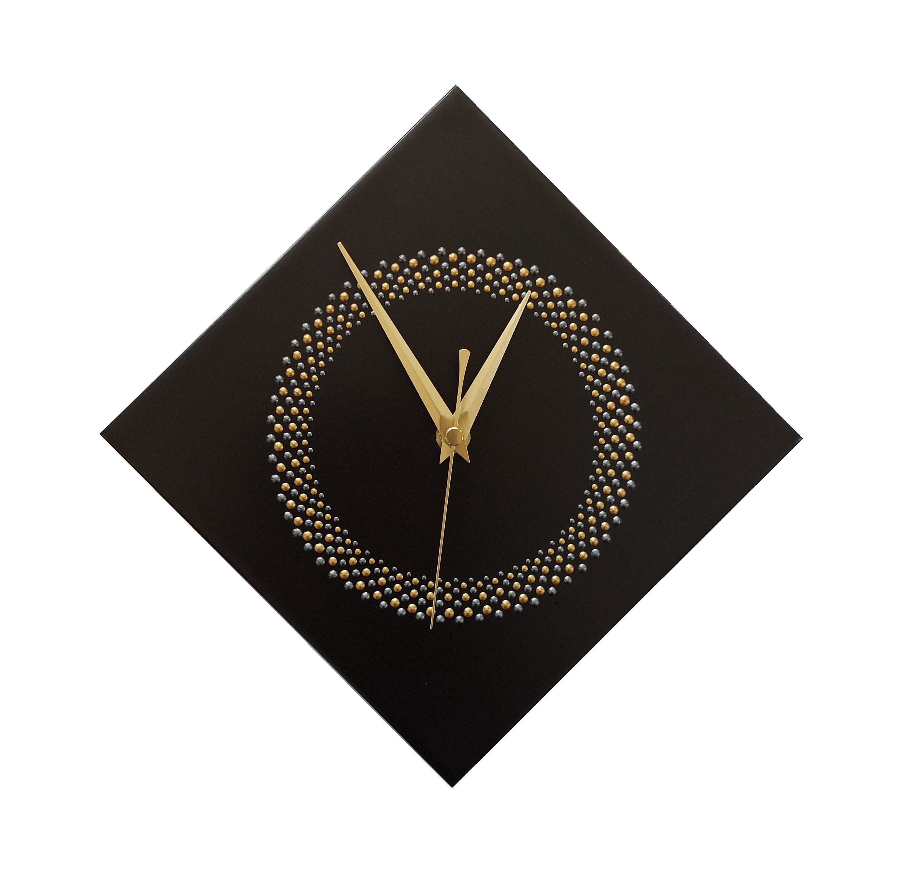 Hand Painted Unique Wall Clock, Black Diamond Clock, Circle Design ...