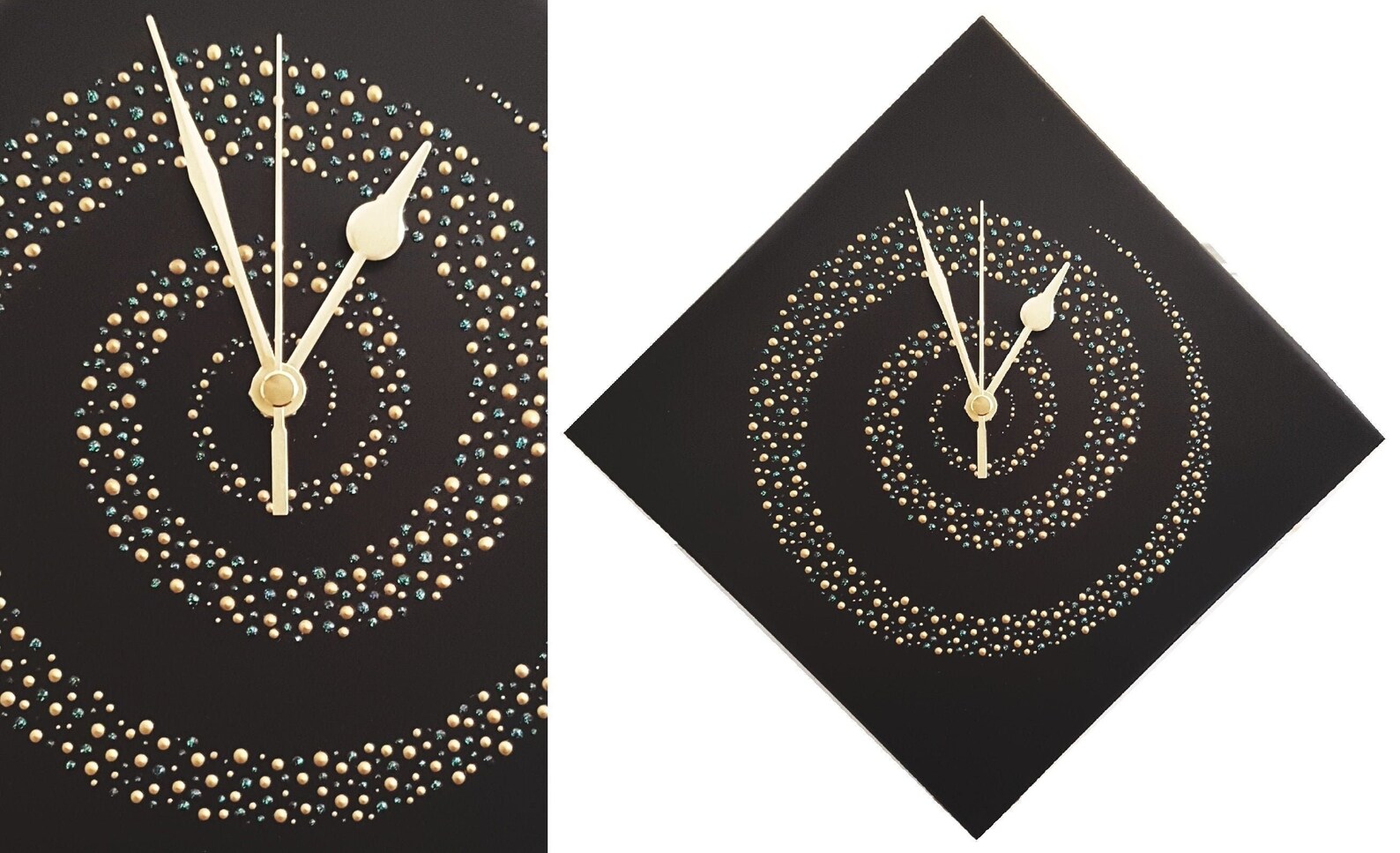 Unique Black Diamond Wall Clock, Hand Painted, 28cm - Etsy UK