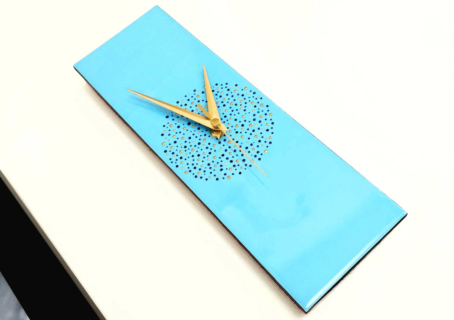 Unique Hand Painted Wall Clock, Blue Rectangle Silent Clock 30cm - Etsy UK