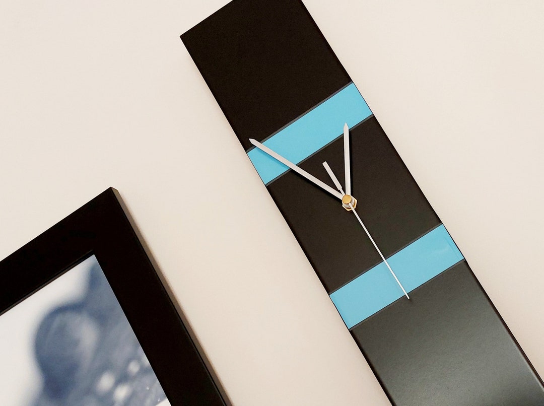 Handmade Modern Contemporary Black Wall Clock, Slim Rectangle Wall ...