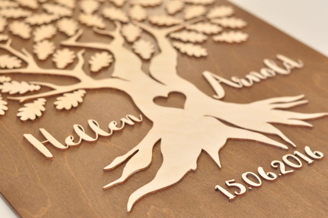 Oak Tree 3D Wedding Guest Book Alternative Custom Personalized Wood ...