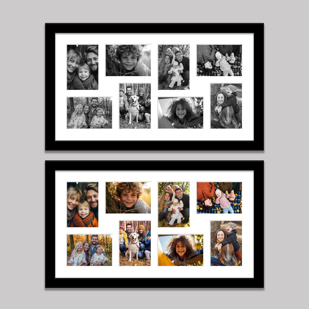 Multi Aperture Photo Frame | Holds 8 - 7" X 5" Photos in a Black Wood ...