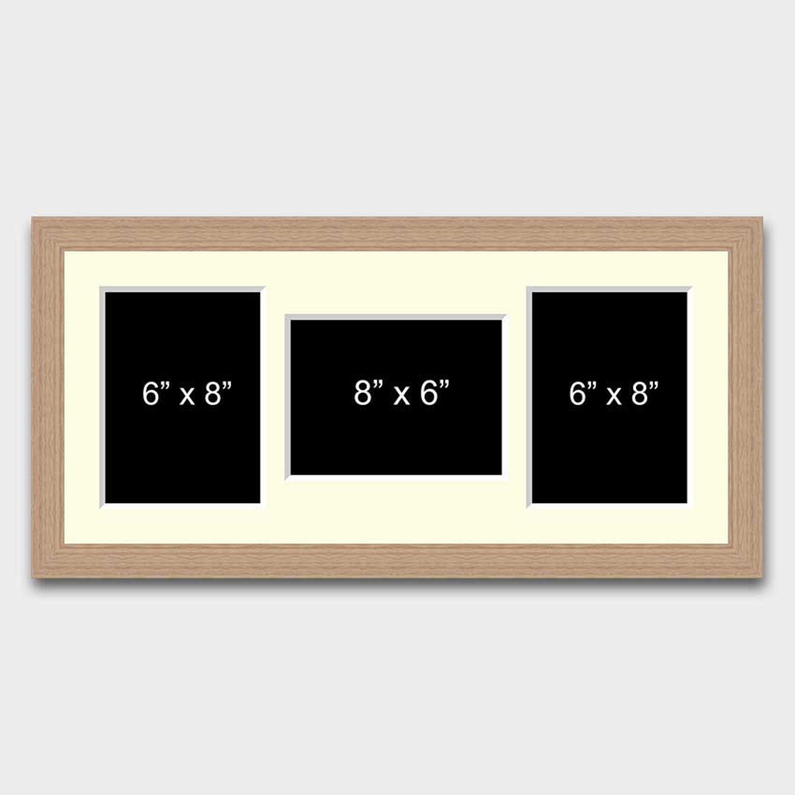 Multi Photo Picture Frame | Holds 3 6" X 8" Mixed Photos in a 20mm Oak ...