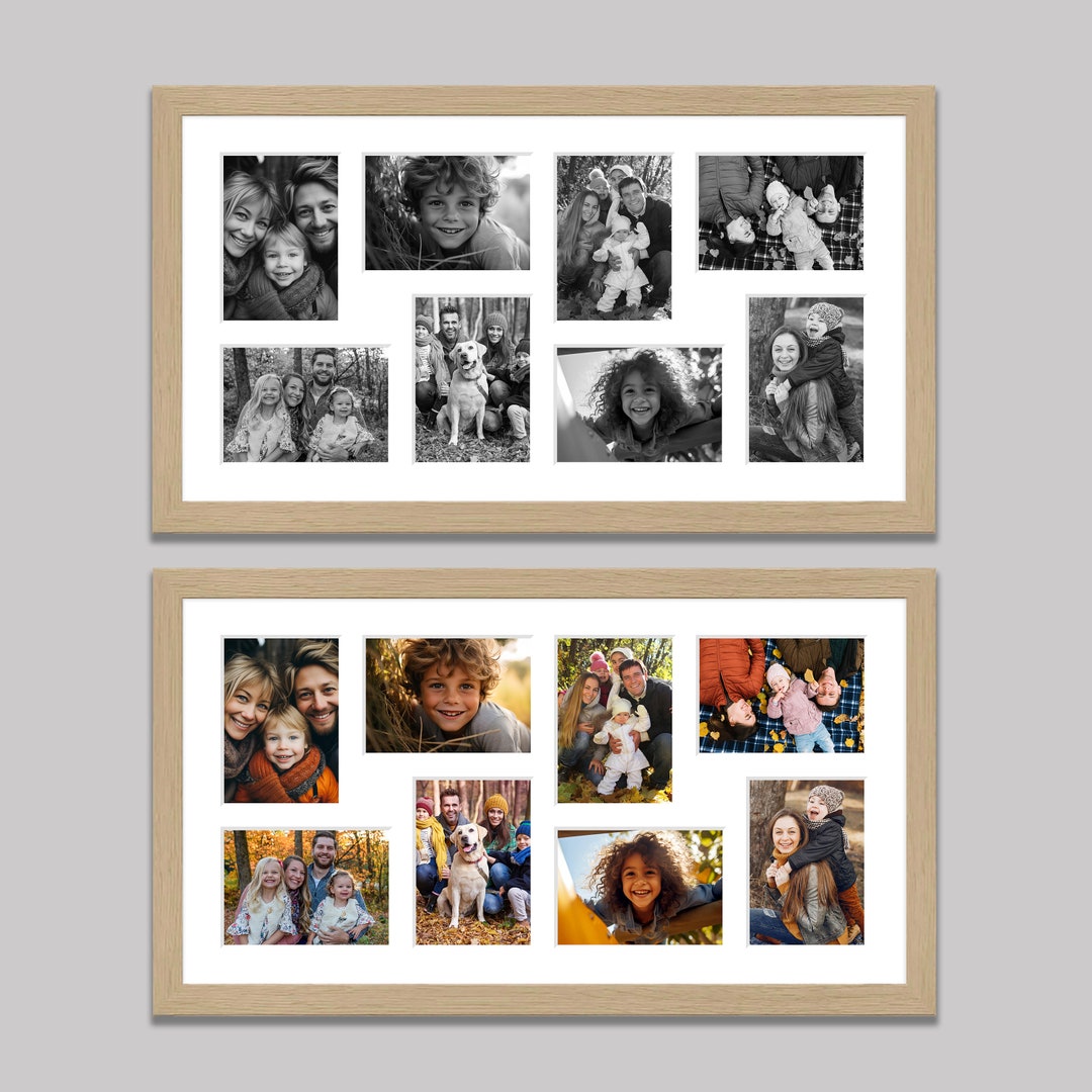 Multi Aperture Photo Frame | Holds 8 - 7" X 5" Photos in an Oak Veneer ...