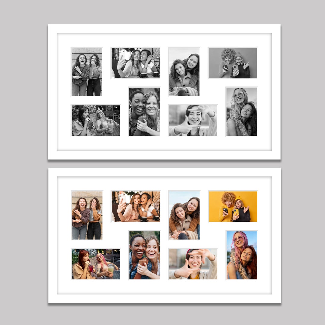 Multi Aperture Photo Frame | Holds 8 - 6" X 4" Photos in a White Wood ...