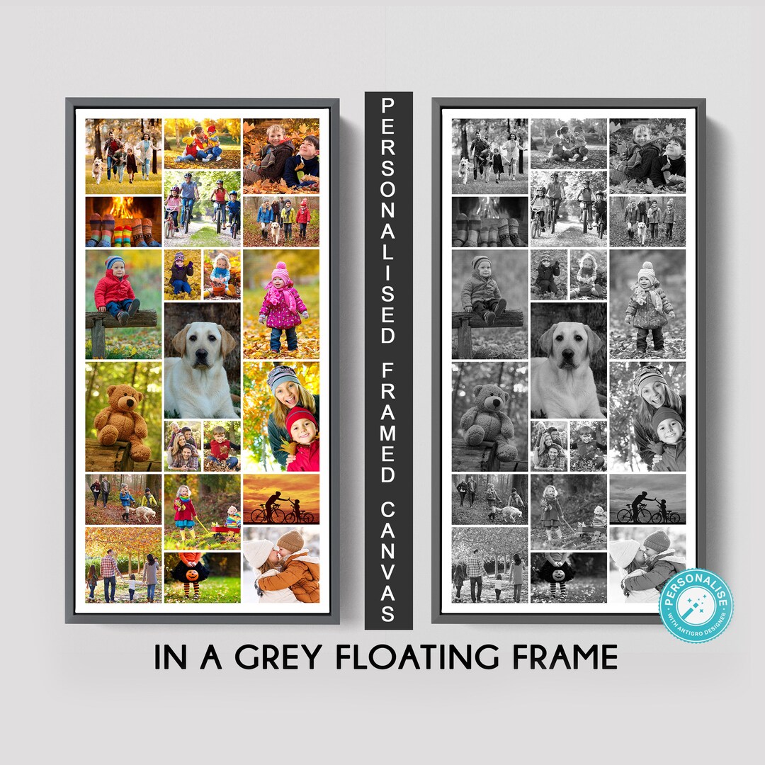 Photo Collage on Canvas in a Black Floating Frame | Personalised Gift ...