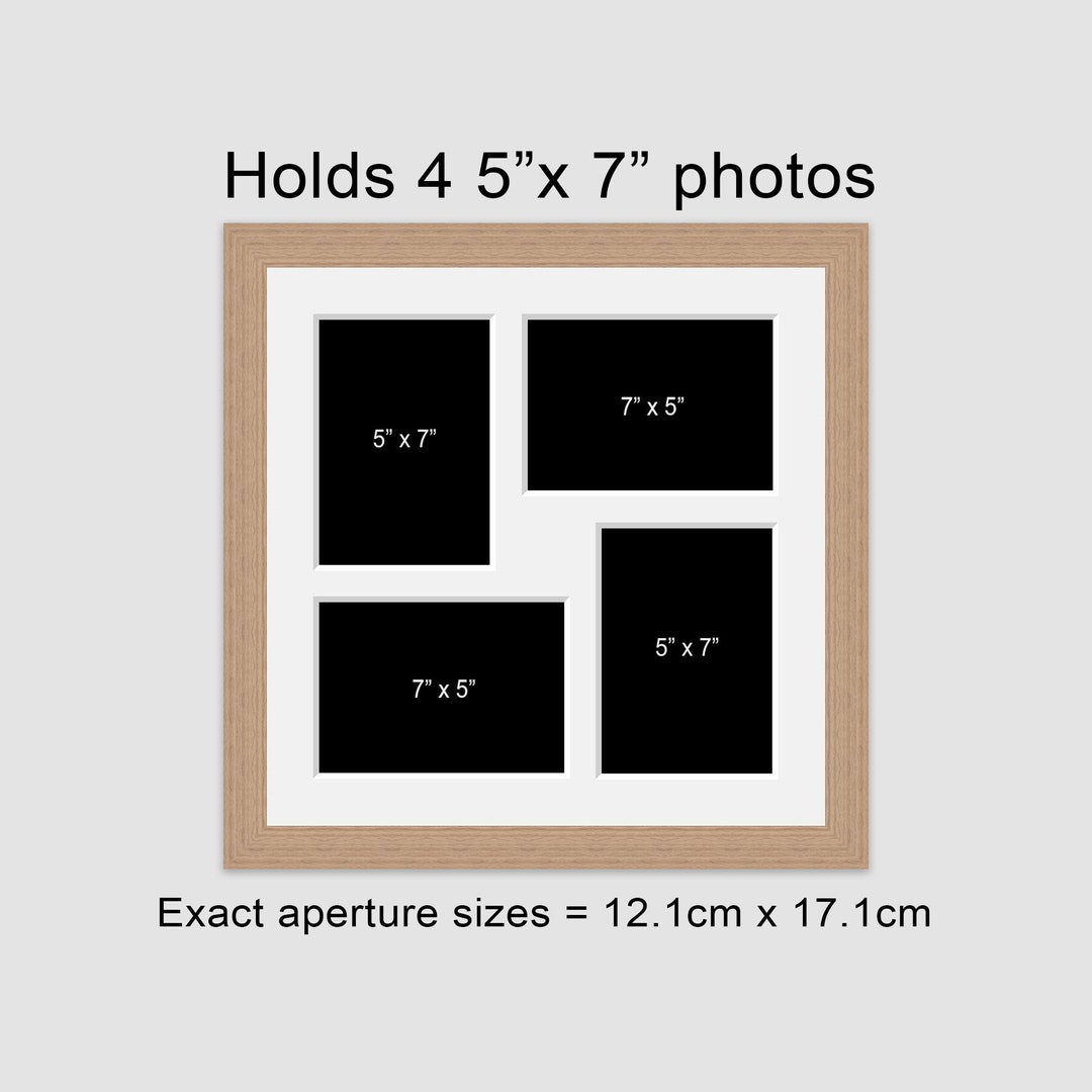 7" X 5" Multi Photo Picture Frame | Holds 4 5"x7" Photos in an Oak ...