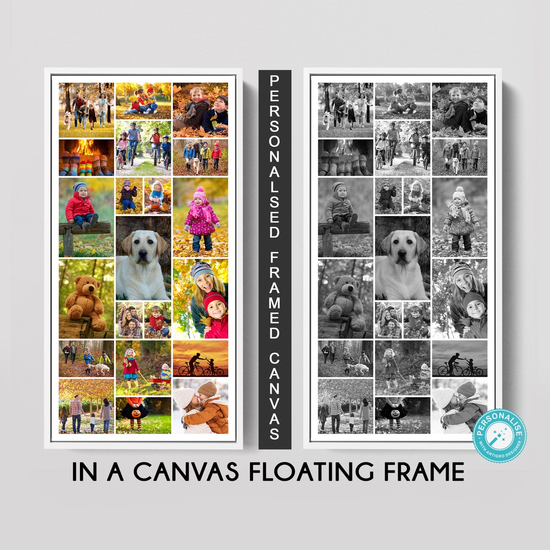 Photo Collage on Canvas in a Black Floating Frame | Personalised ...