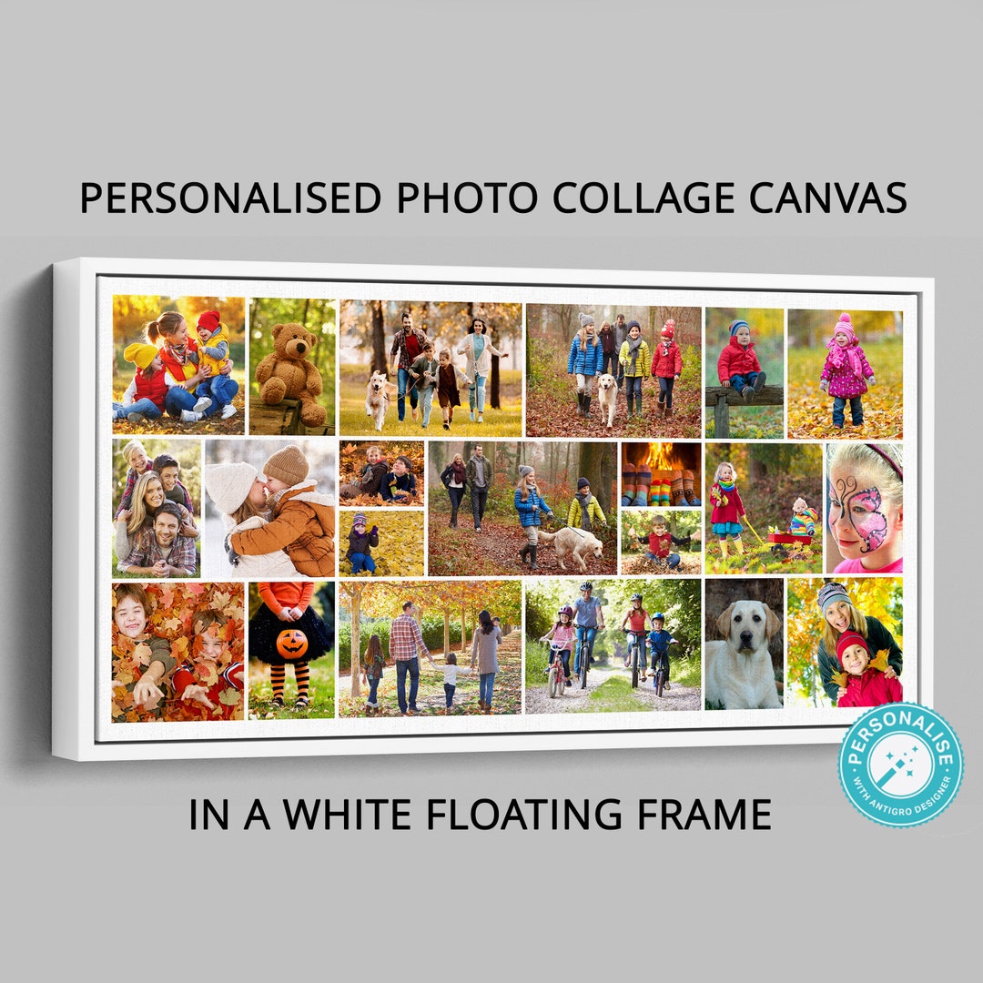 Photo Collage on Canvas Collage in a Floating Frame Personalised White ...