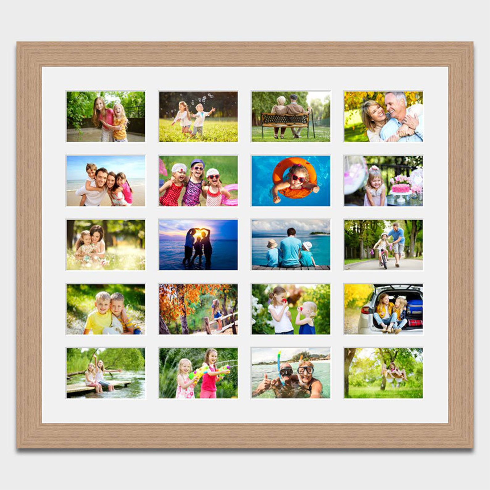 Multi-photo Picture Collage Frame | Holds 20 6"x4" Photos in an Oak ...