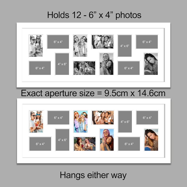 Large Multi Photo Picture Frame | Holds 12 4x6 Photos in a White Wooden ...