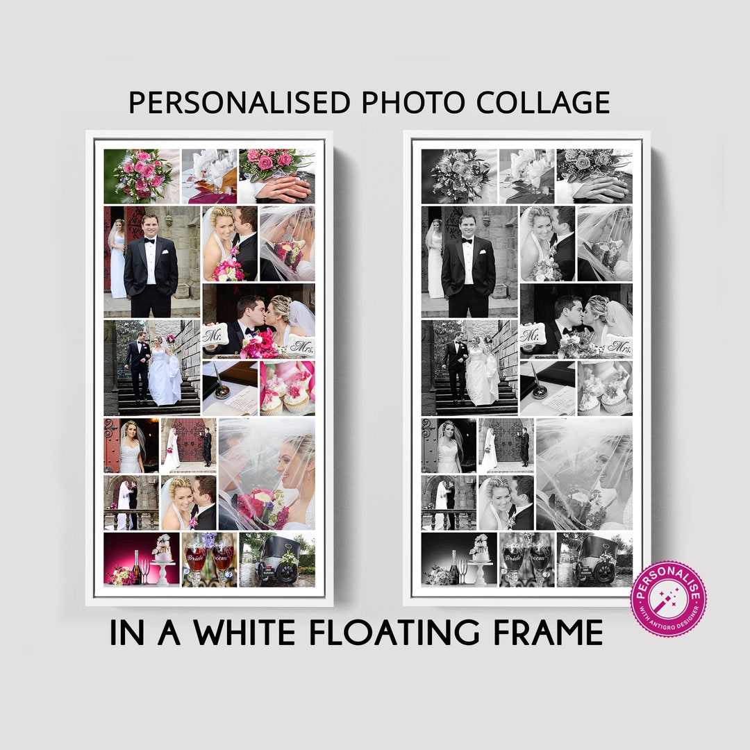Photo Collage on Canvas in a Floating Frame Personalised White Canvas ...