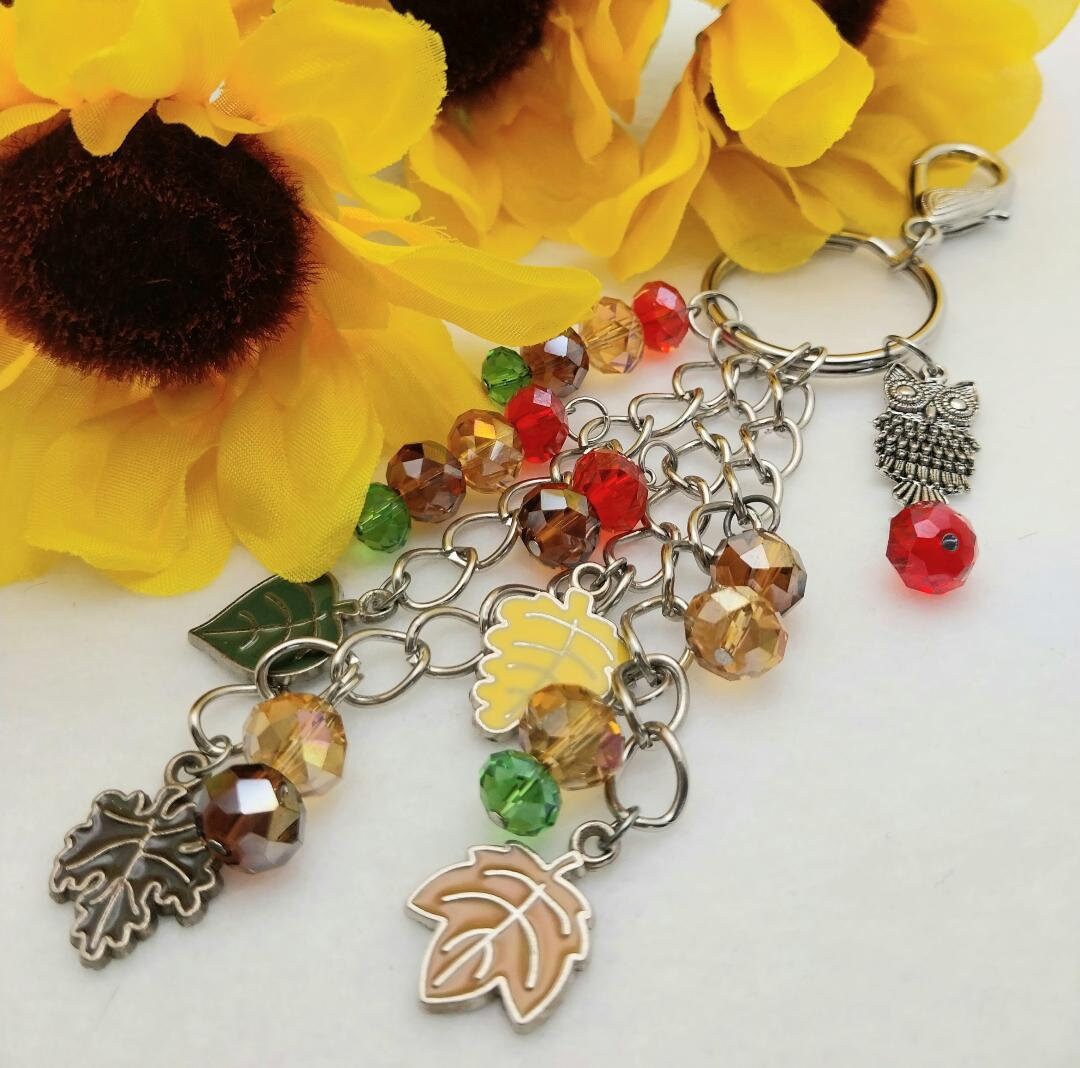 Annabel CD060, Fall Colors Purse Charm, Fall Leaves and Owl Purse Charm ...