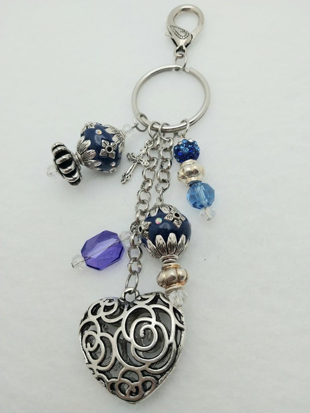Emma CD096, Blue Beaded Purse Charm, Ornate Beaded Purse Charm, Blue ...