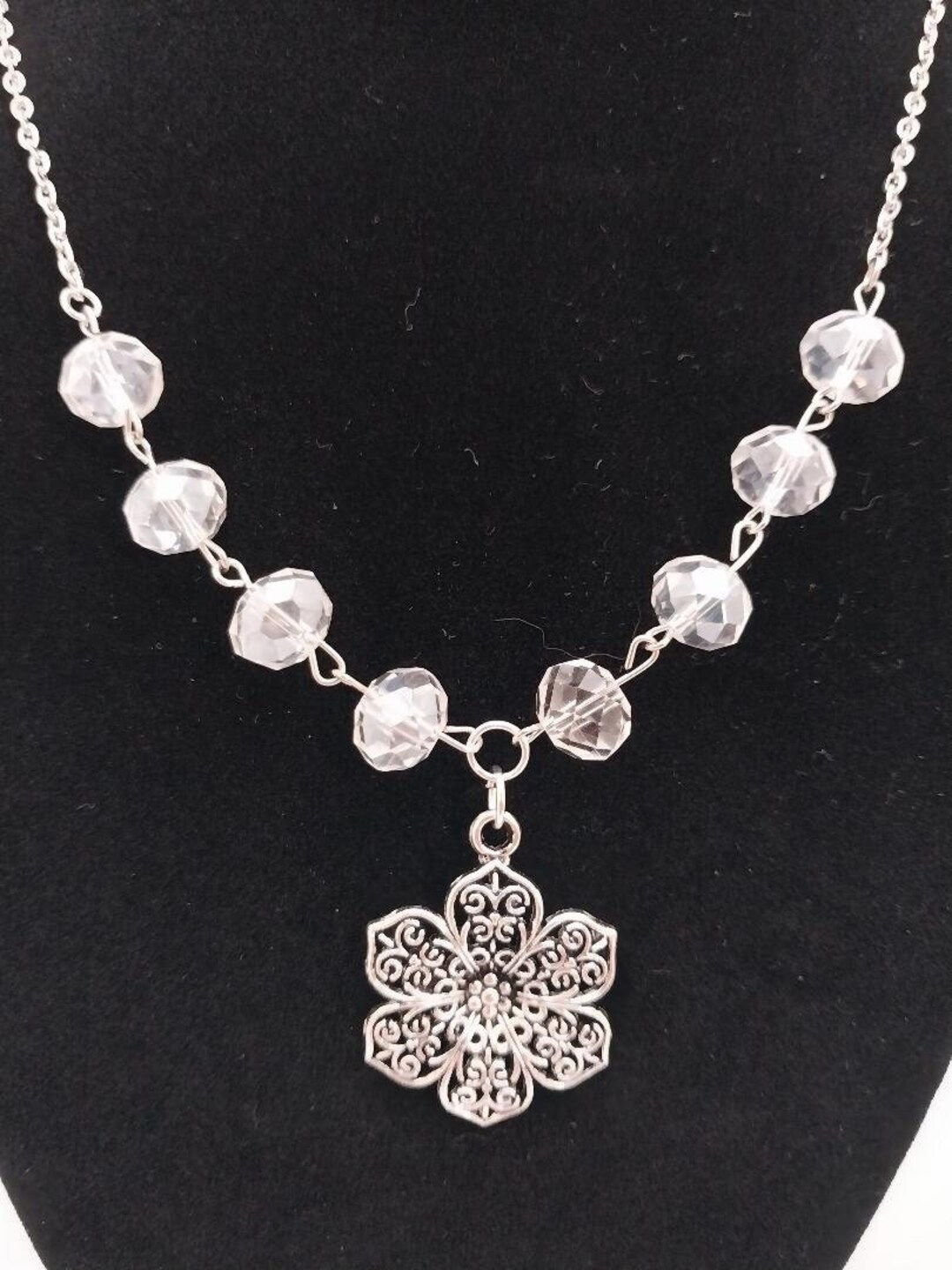 Agatha Clear NC053, Beaded Flower Necklace, Filigree Flower Necklace ...