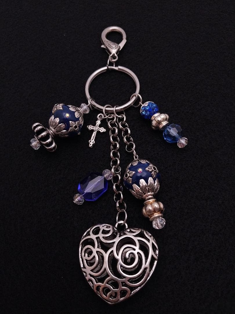Emma CD096, Blue Beaded Purse Charm, Ornate Beaded Purse Charm, Blue ...