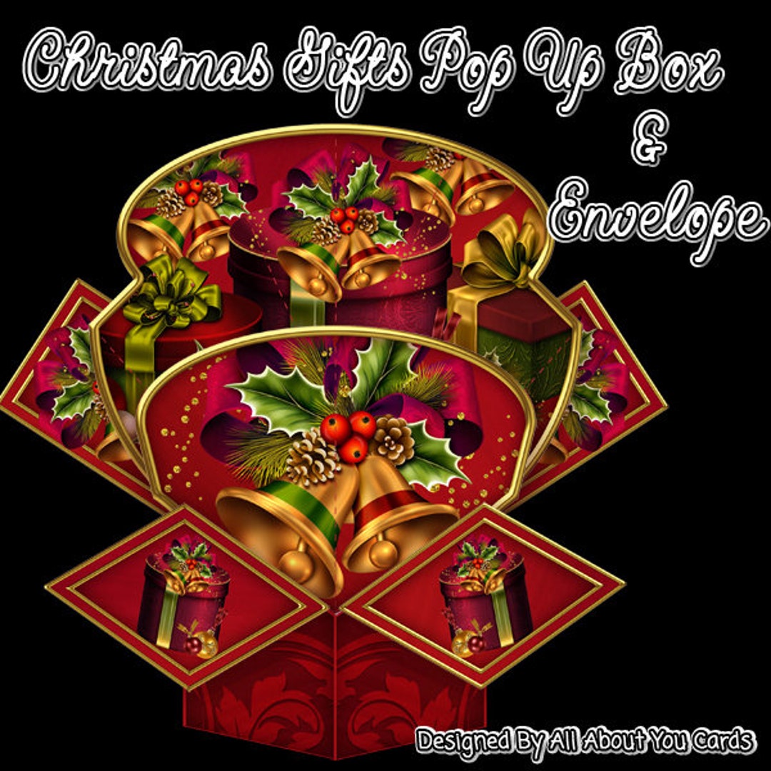 Christmas Gifts Pop up Box Card & Envelope DIGITAL DOWNLOAD Print Cut ...
