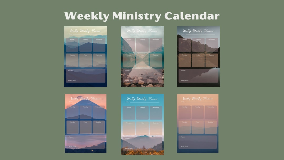 Weekly Ministry Calendar, Planner, With Prayers and Goals, Personalized ...