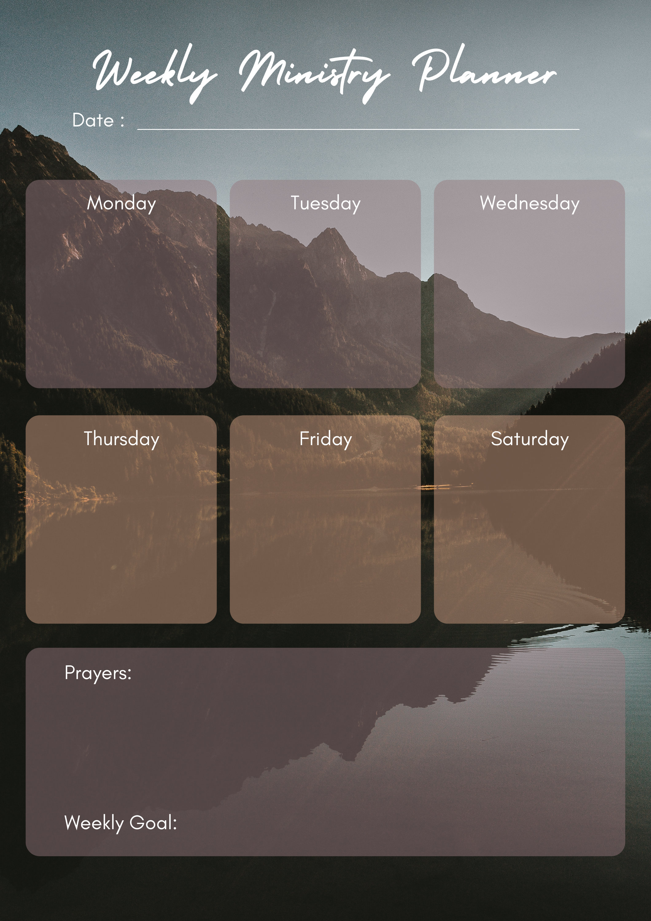 Weekly Ministry Calendar, Planner, With Prayers and Goals, Personalized ...