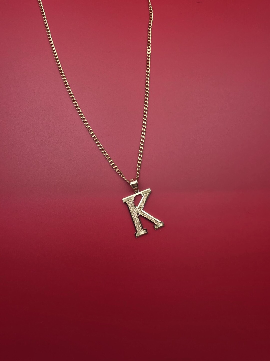 14k Solid Gold Initial Pendant • Block Letter A–Z • Yellow Gold ...