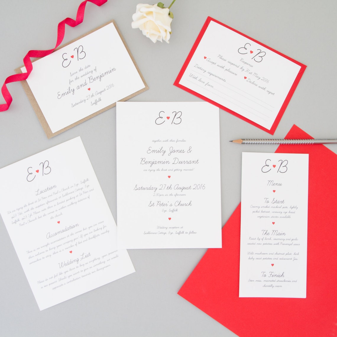 Red Heart Wedding Invitation Set - Wedding Invitation Samples - Wedding ...