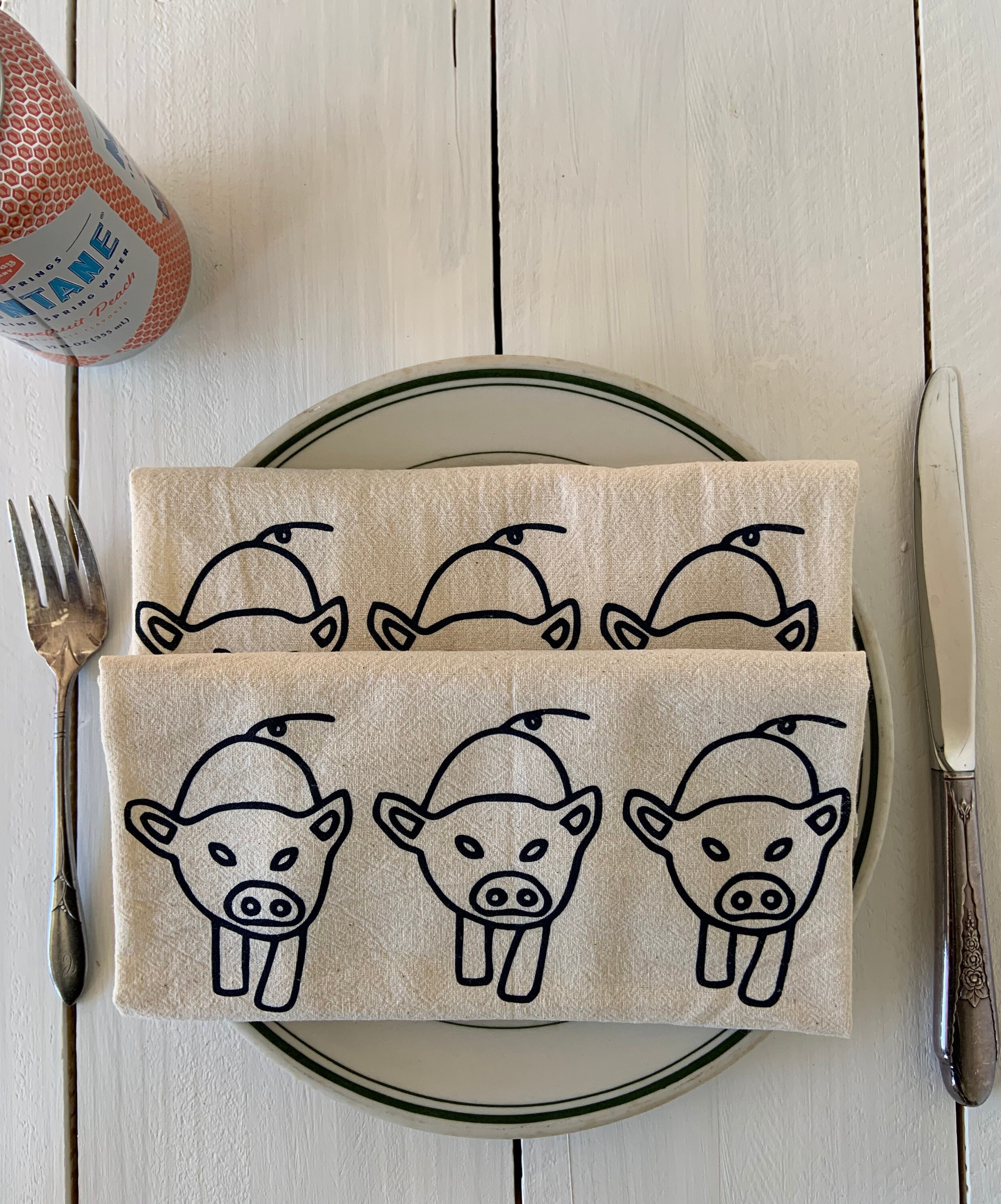 Pig Cloth Napkins, Pig Farmhouse Decor, Set of 2, Pig Flour Sack Napkin ...