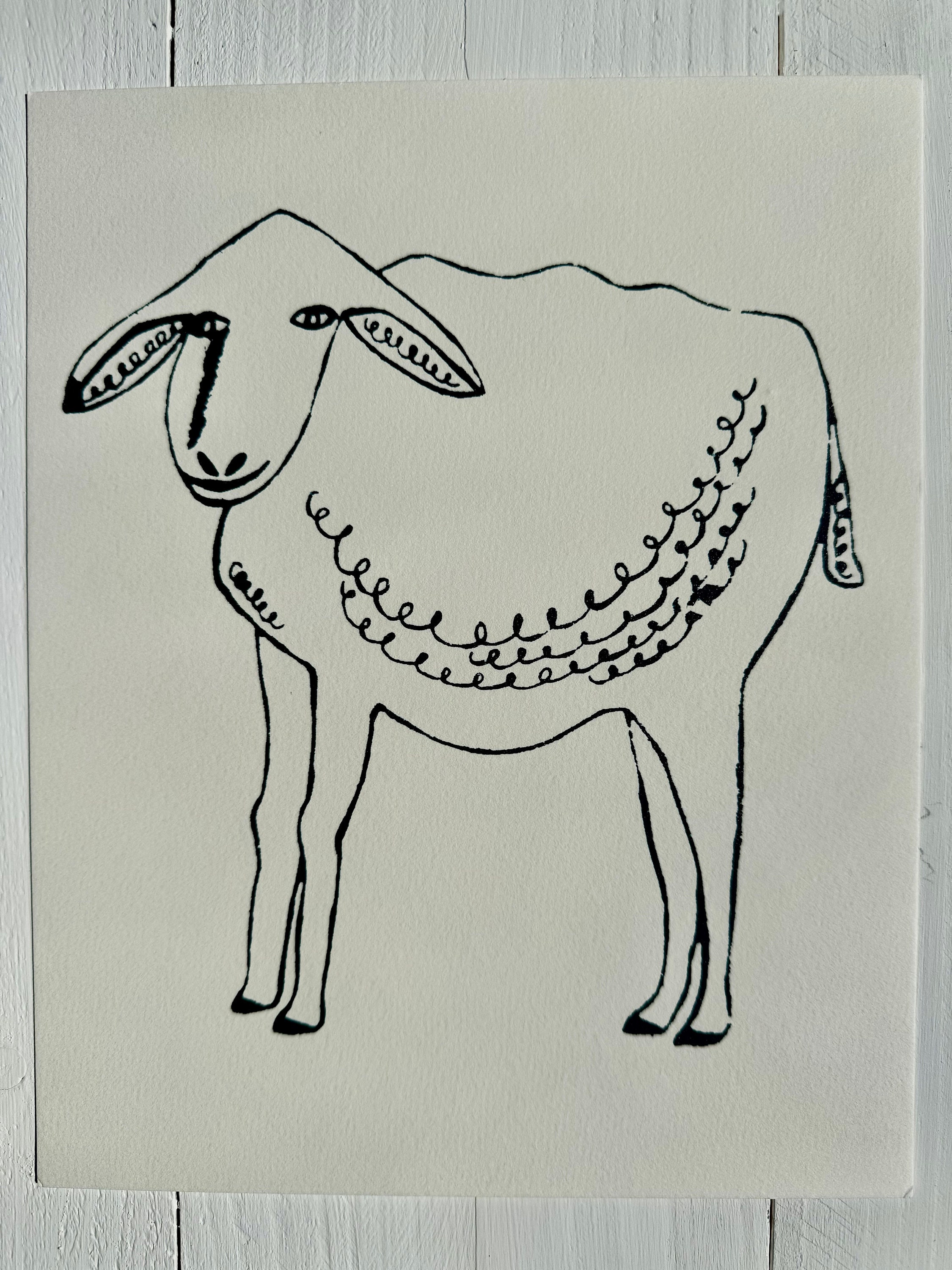 Sheep Print, Rustic Farmhouse Decor, Hand Printed, Wall Art, Ready to ...