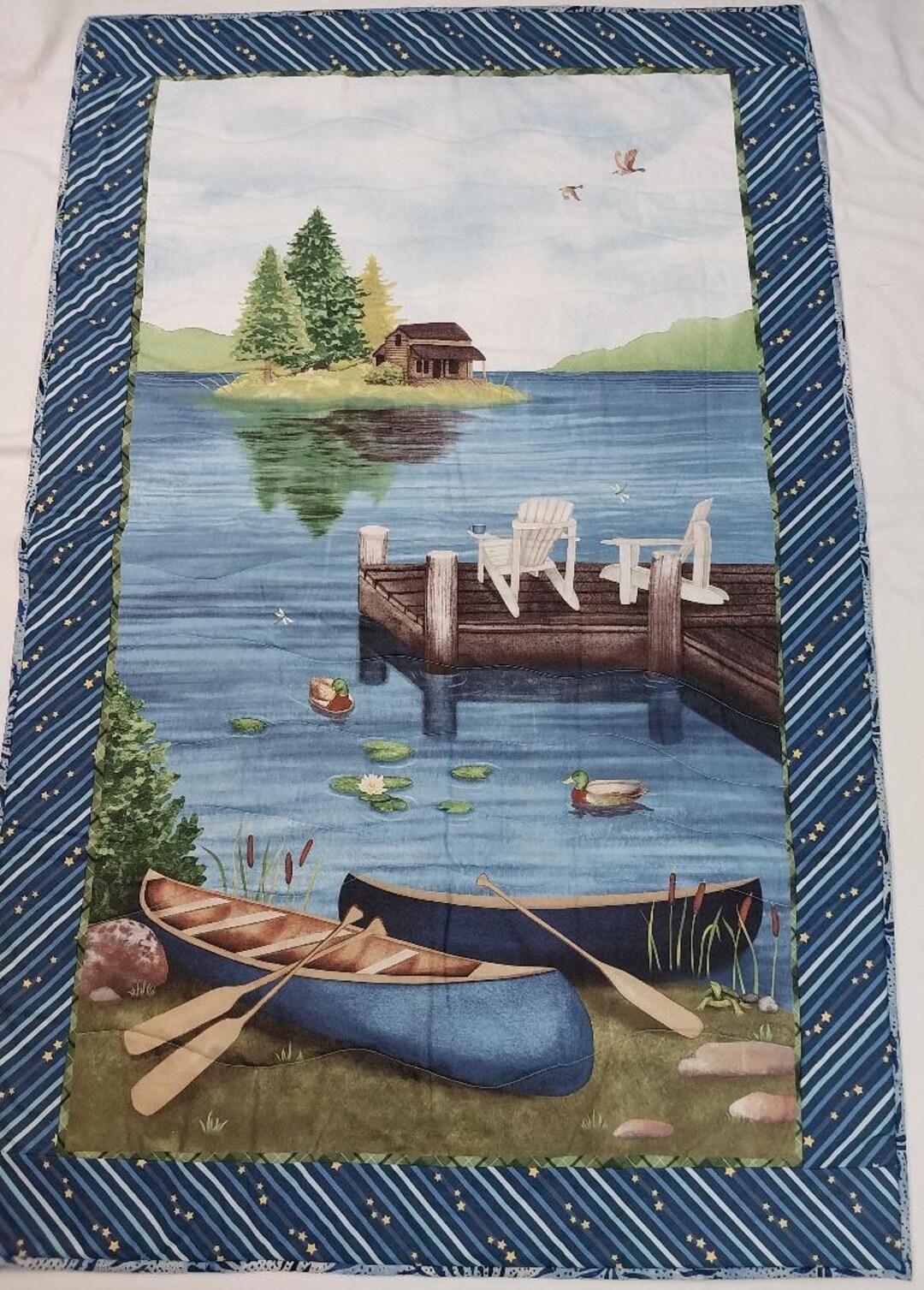 Unique and Pretty Lakeside Cabin Quilt or Use as a Wall Hanging, 30 X ...