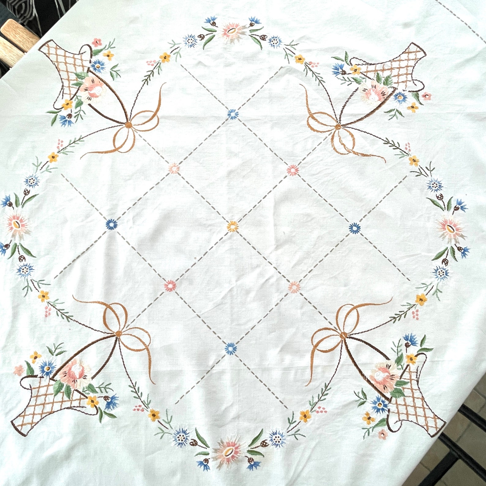 SWEDISH EMBROIDERED TABLECLOTH / Vintage Cloth / Cottage Country ...