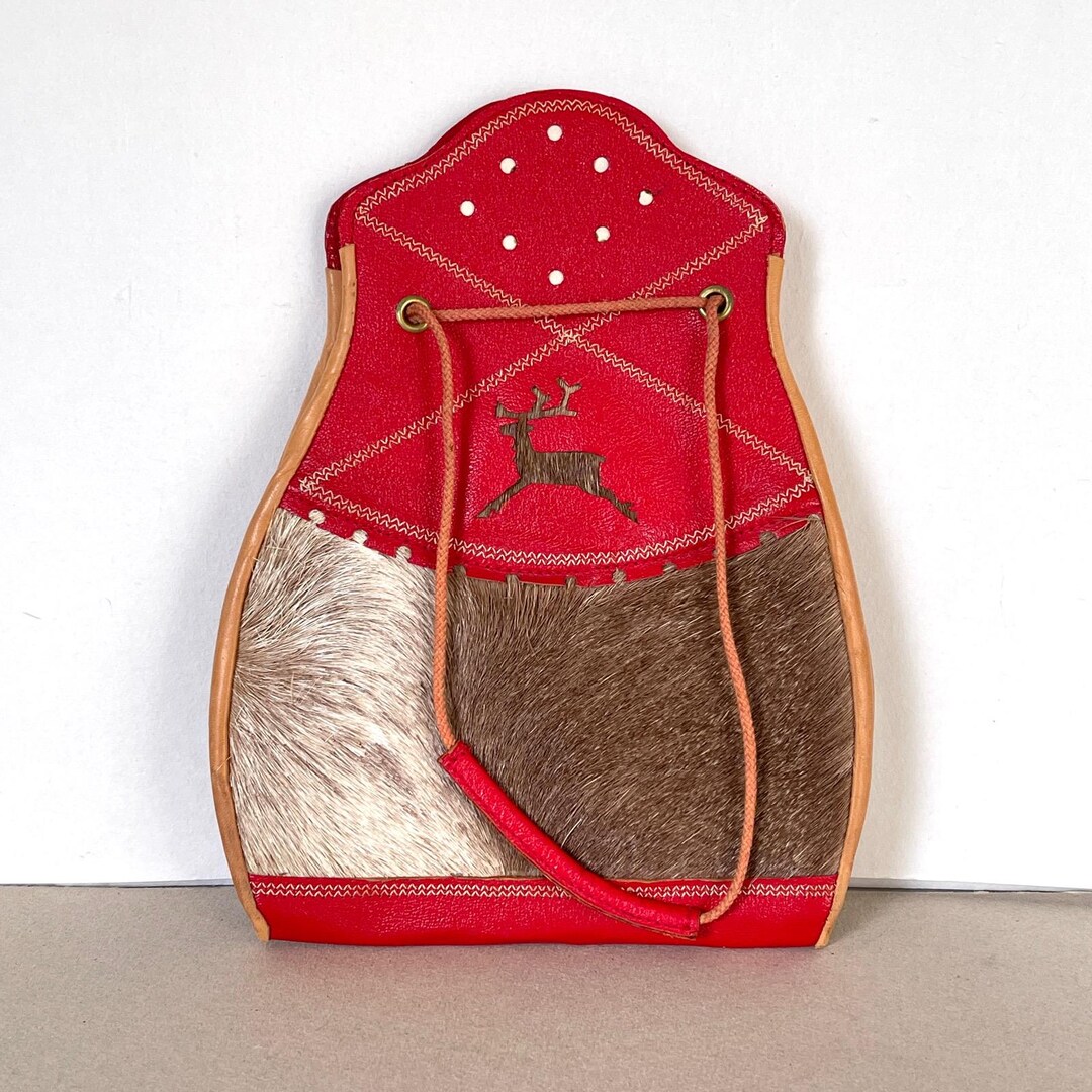 NORWEGIAN SKIN BAG / Reindeer Skin / Authentic / Leather / Beige Red ...