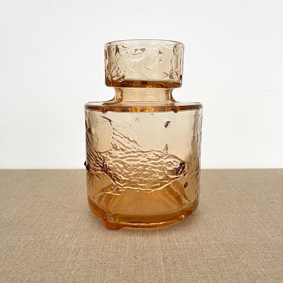 Vintage Amber Pressed Glass Vase: Fish Motif Home Decor - Etsy
