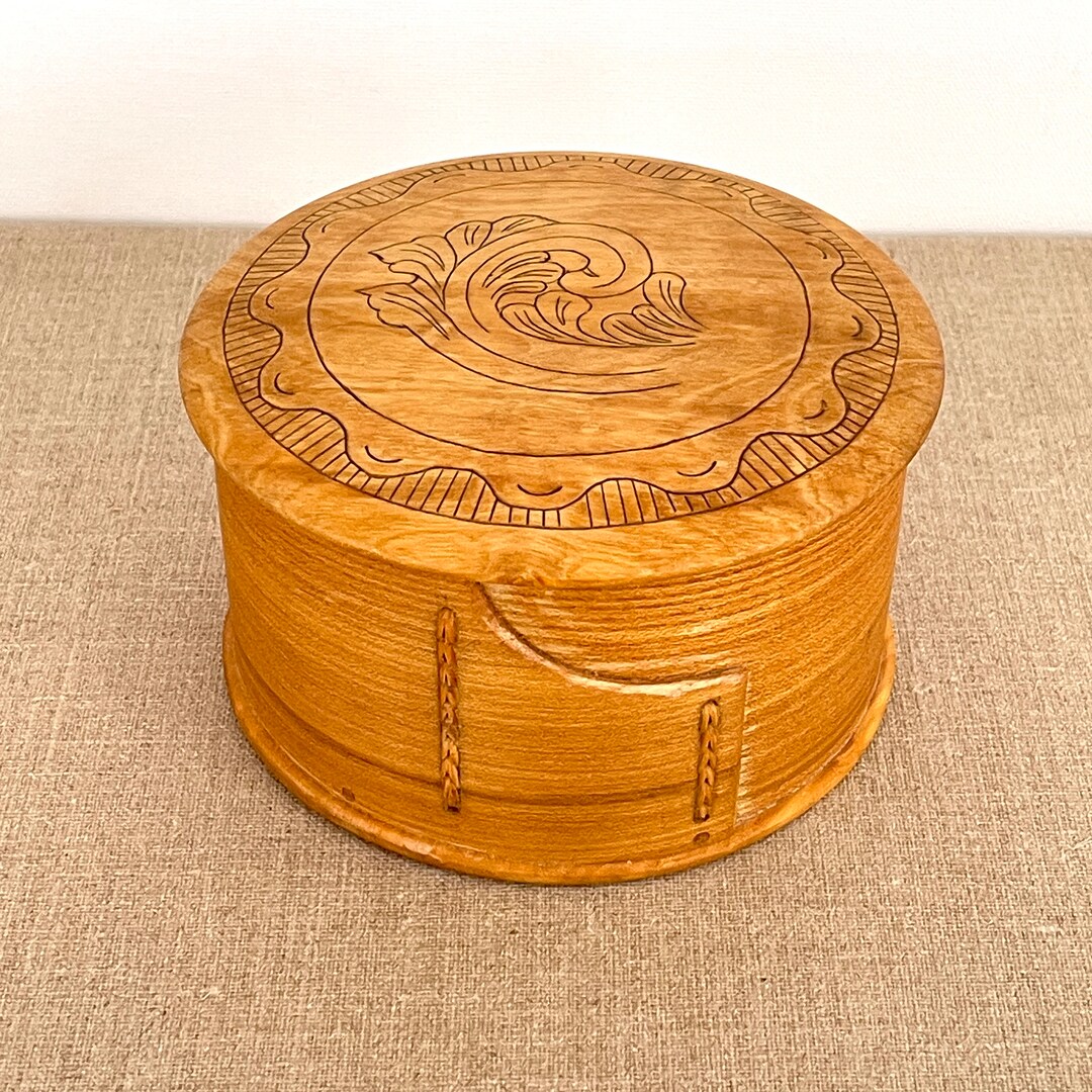 SWEDISH WOODEN BOX / Collectible / Round / Box With a Domed Lid ...