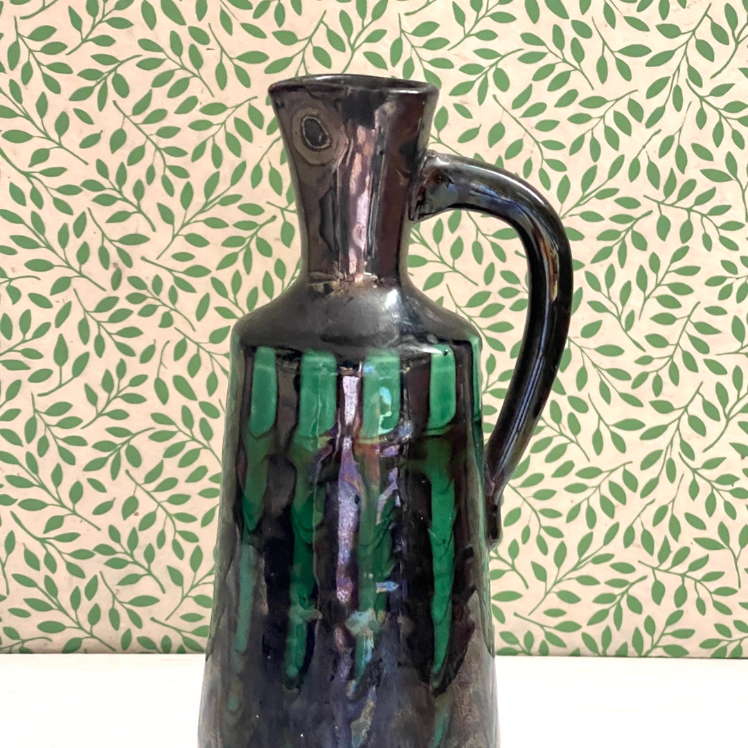 FRENCH POTTERY VASE / Green Black / Striped / Vintage / Clay / Ceramic ...