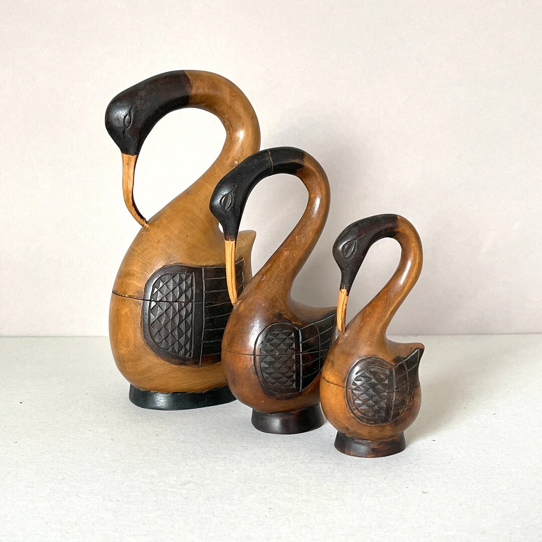 CARVED WOOD BIRDS / Trinket Box / Storage / Trio / Home Decor / Statue ...