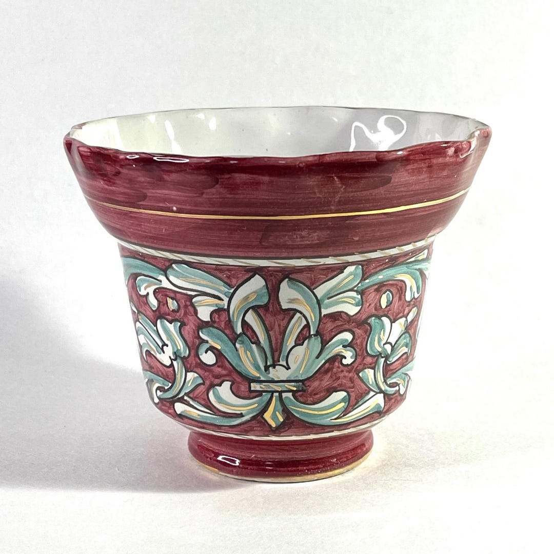 VINTAGE ITALIAN FLOWERPOT / Ceramic / Glazed / Hand Painted / Signed A ...