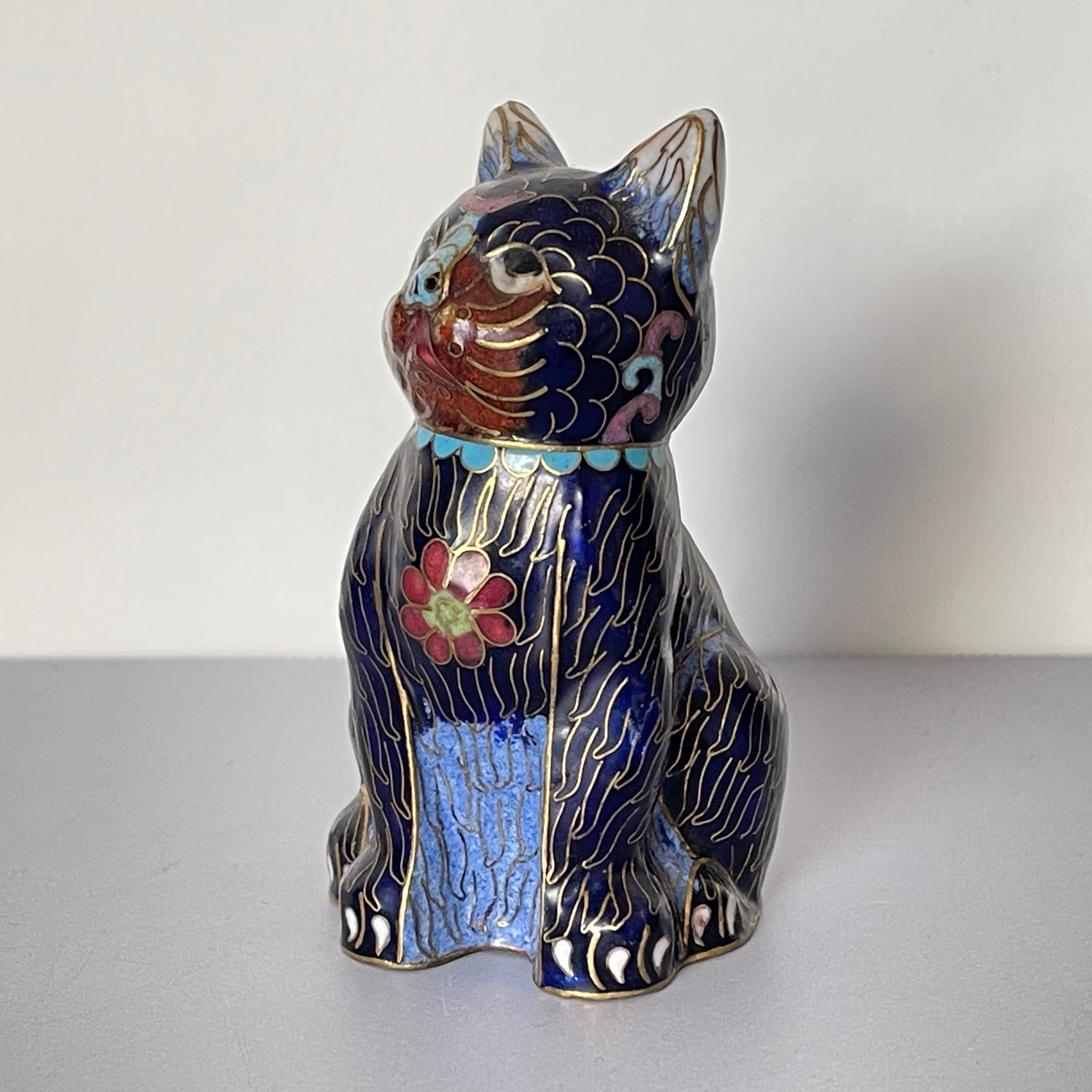 VINTAGE CLOISONNE CAT / Chinese Art / Asian / Enamel on Brass | Etsy