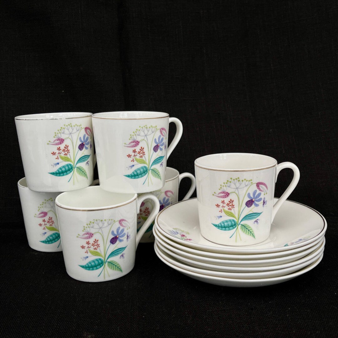 STIG LINDBERG PORCELAIN / Set of 6 / Coffee Cup and Saucer / Swedish ...