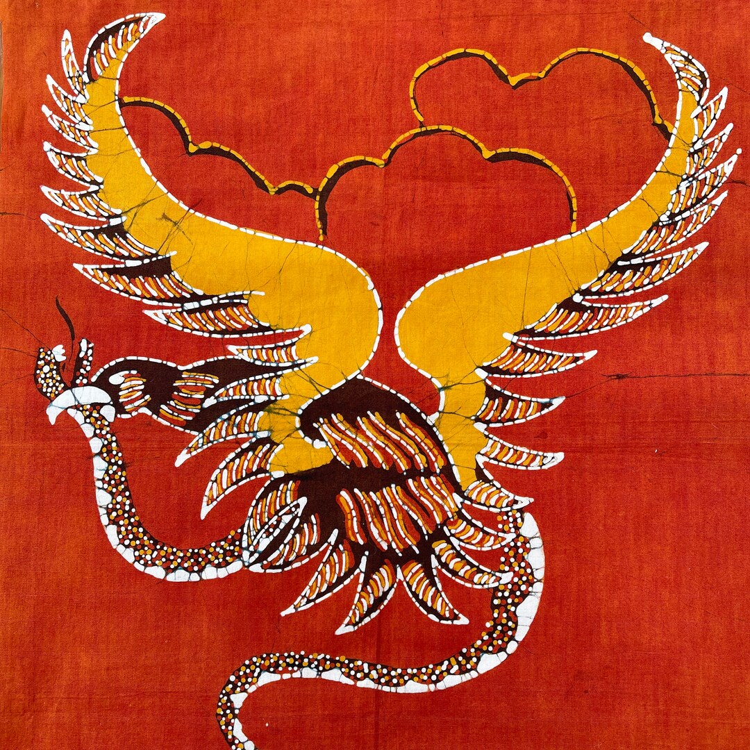 VINTAGE BATIK DECOR / Hand Made / Retro / Printed / Cotton / Bird Snake ...